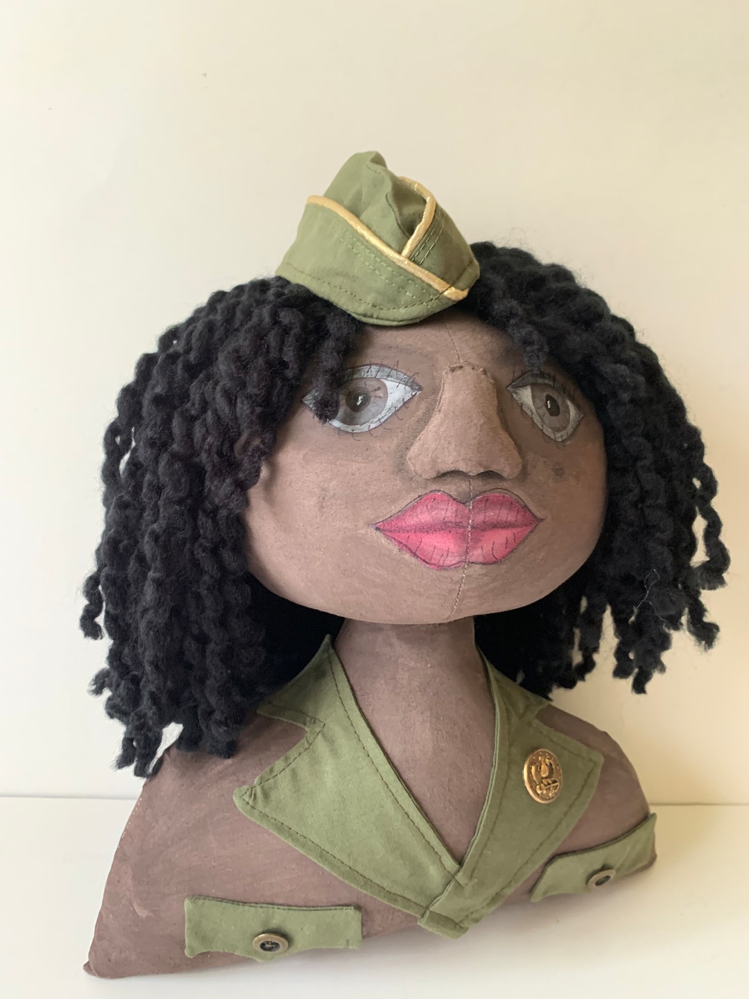 Handcrafted OOAK Black Military Girl Bust, Black Art Doll, African ...