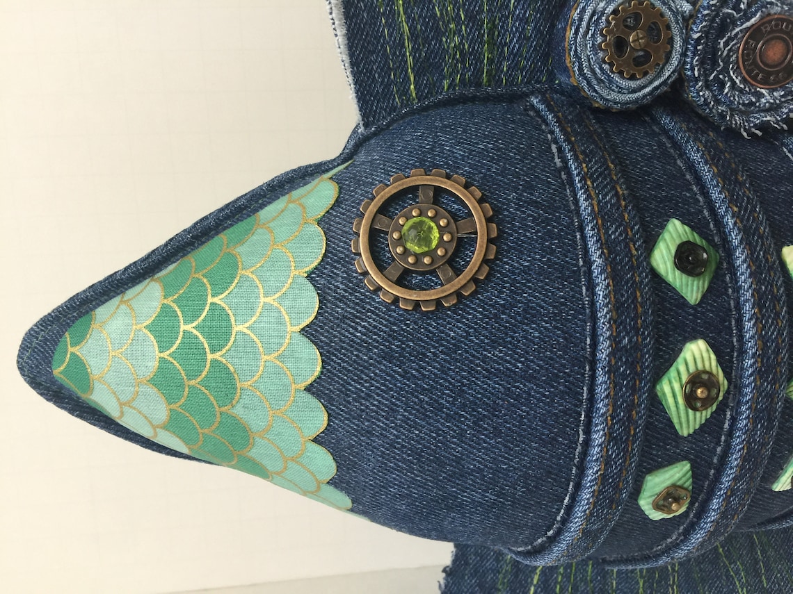 Handcrafted Denim Fish Recyclyed Denim Soft Sculpture Fish - Etsy