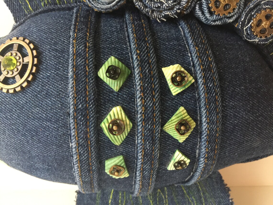 Handcrafted Denim Fish Recyclyed Denim Soft Sculpture Fish - Etsy