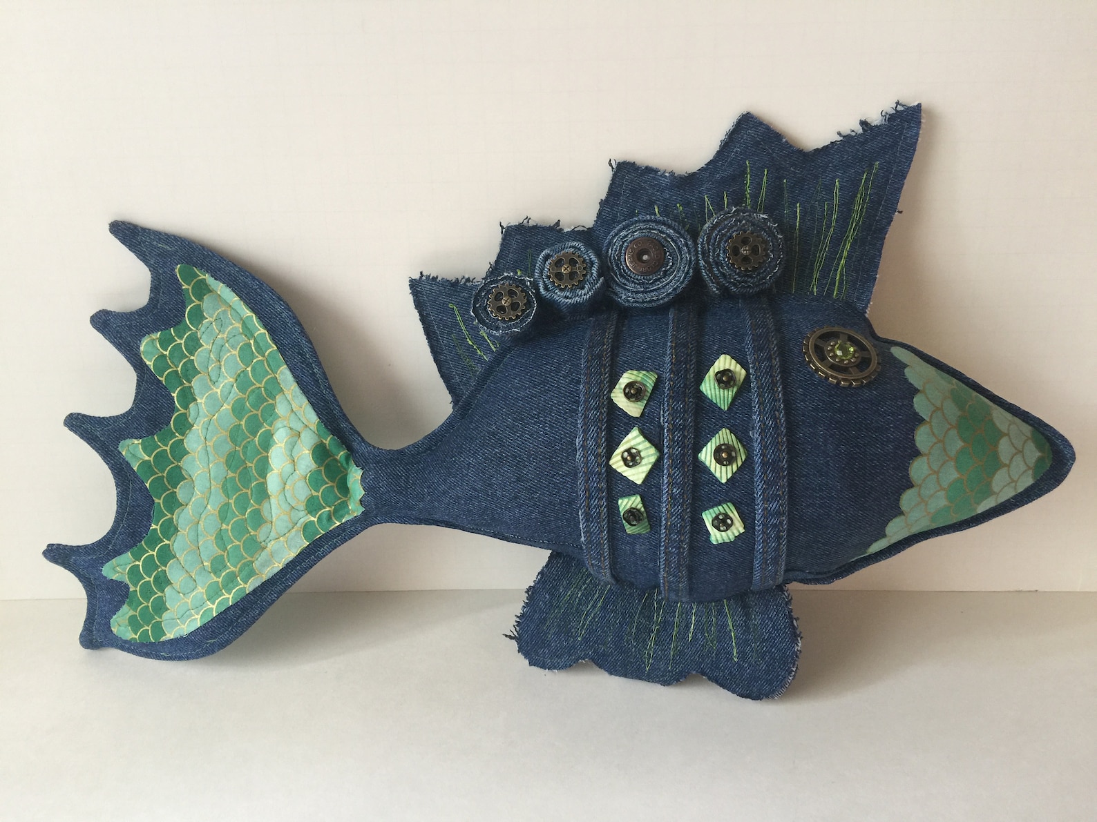 Handcrafted Denim Fish, Recyclyed Denim Soft Sculpture Fish, Handmade ...