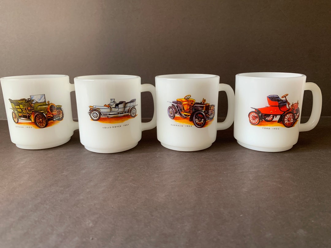 Vintage Milk Glass Antique Car Coffee Mugs, Vintage Automobile Mugs ...