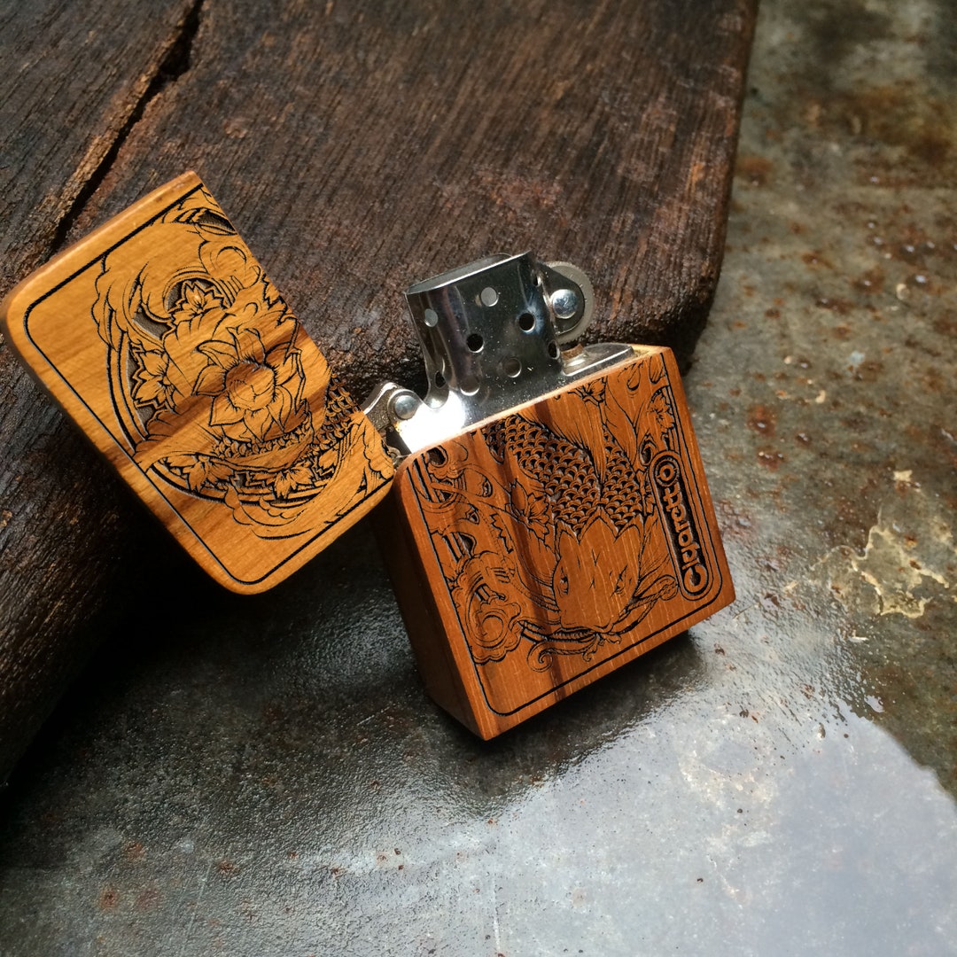 ENGRAVED LIGHTER Koi Fish Windproof Lighter With Wood Cover - Etsy