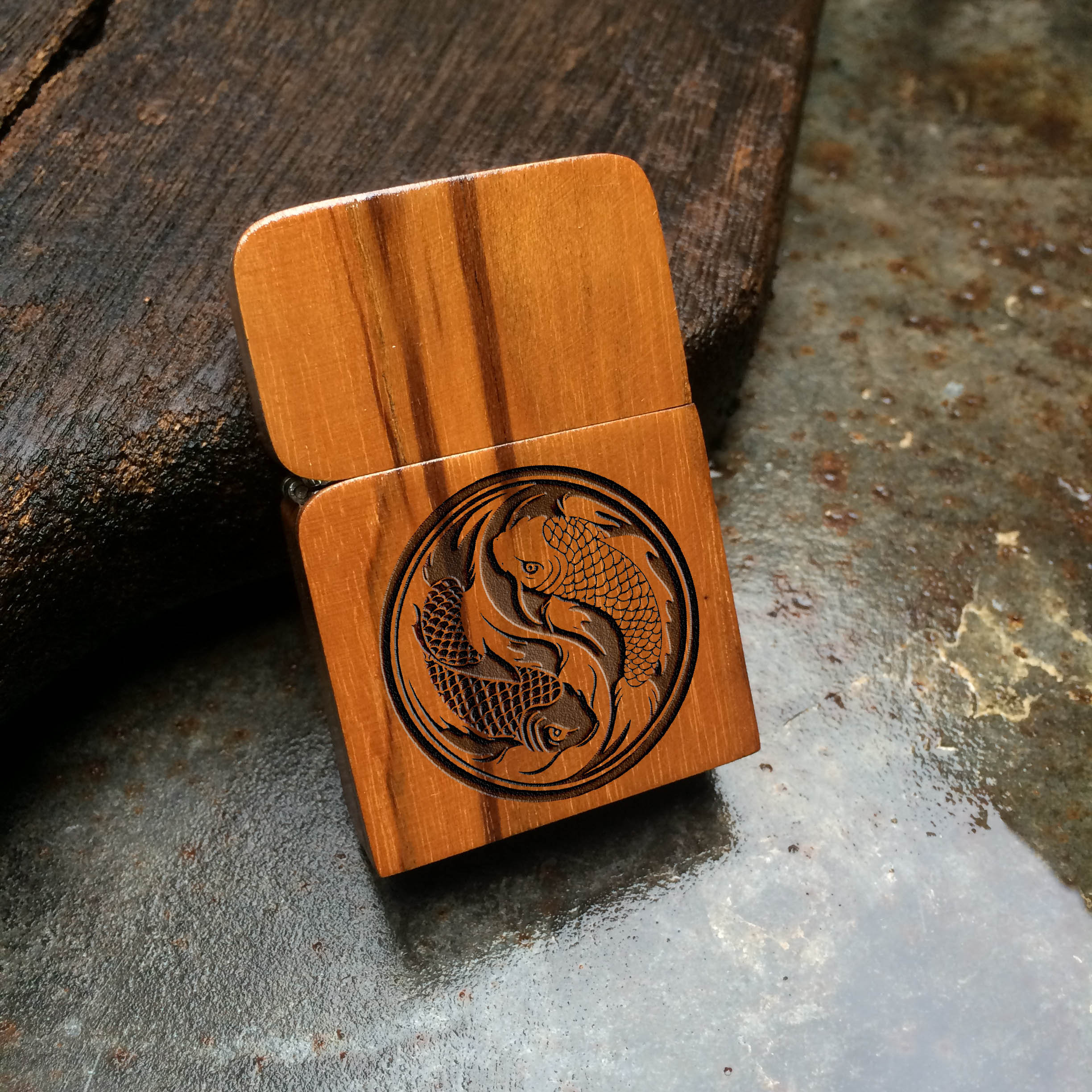 ENGRAVED LIGHTER Yin Yang Koi Fish Windproof Lighter With - Etsy