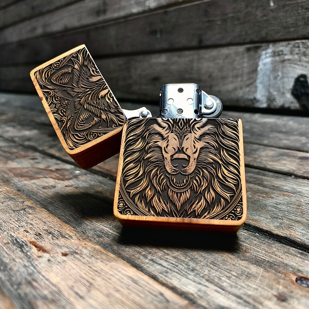 Grey Wolf Java Teakwood Engraved Lighter - Etsy