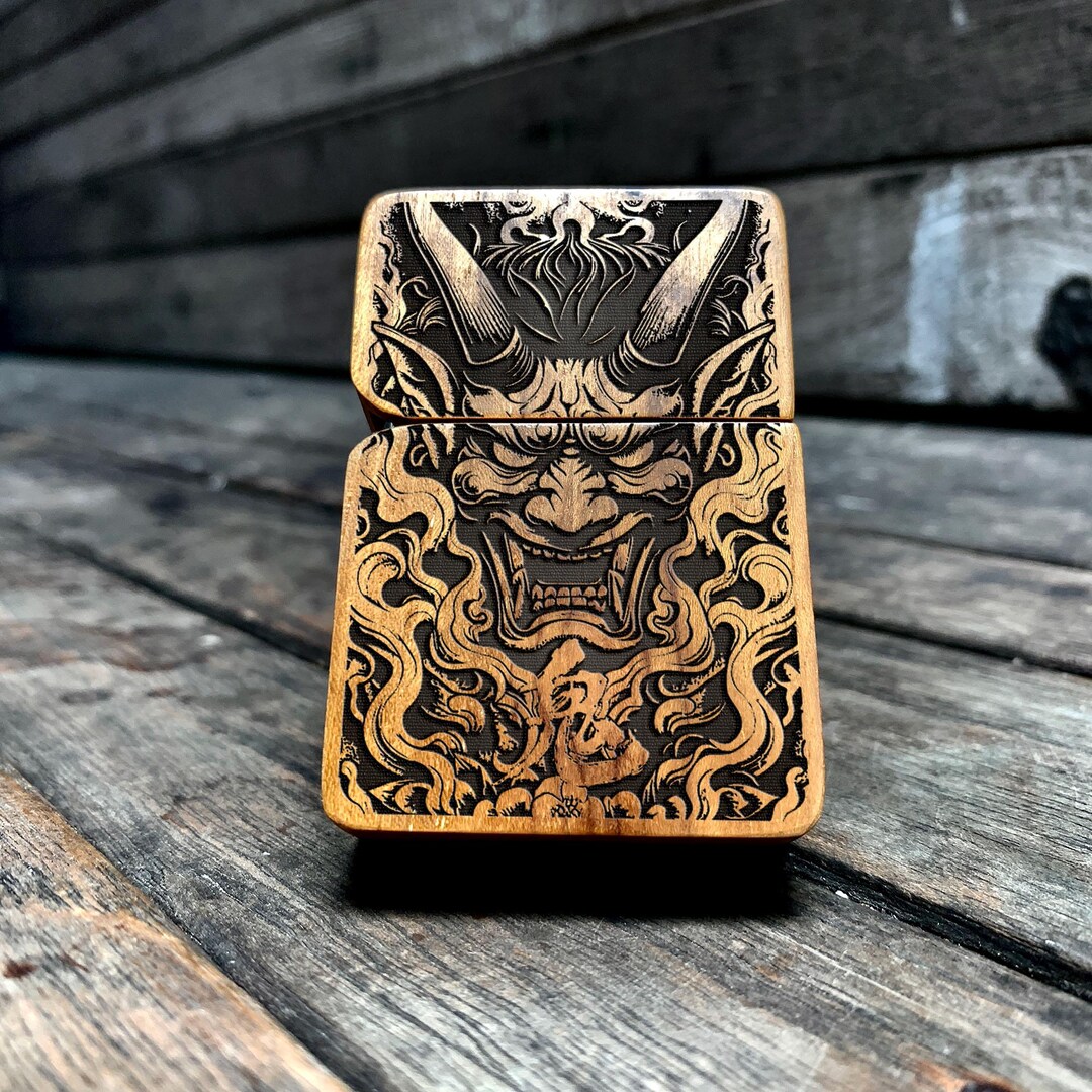 Oni Japanese Tattoo Style - Java Teakwood Engraved Lighter - Etsy