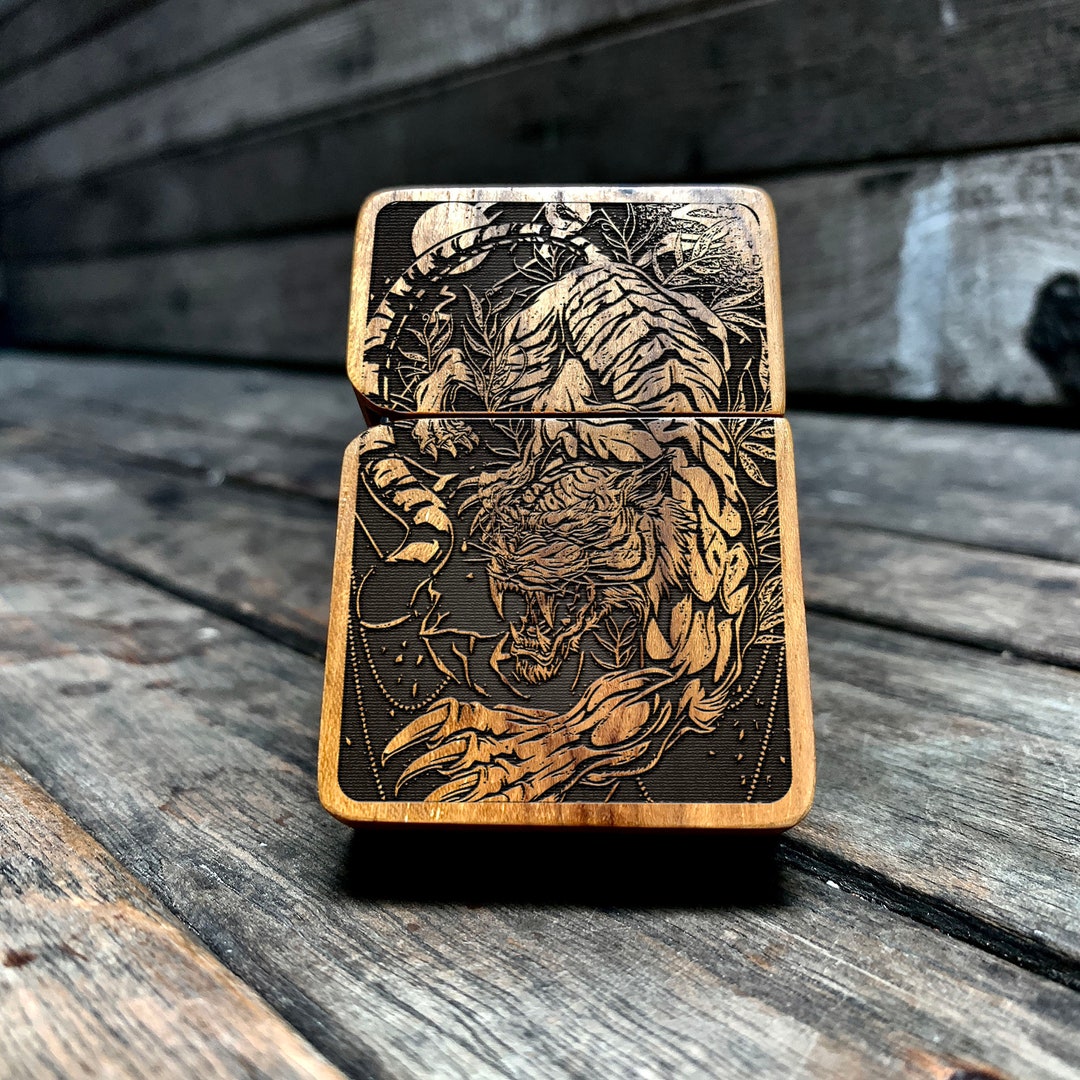 White Tiger Java Teakwood Engraved Lighter, Personalized Gift - Etsy