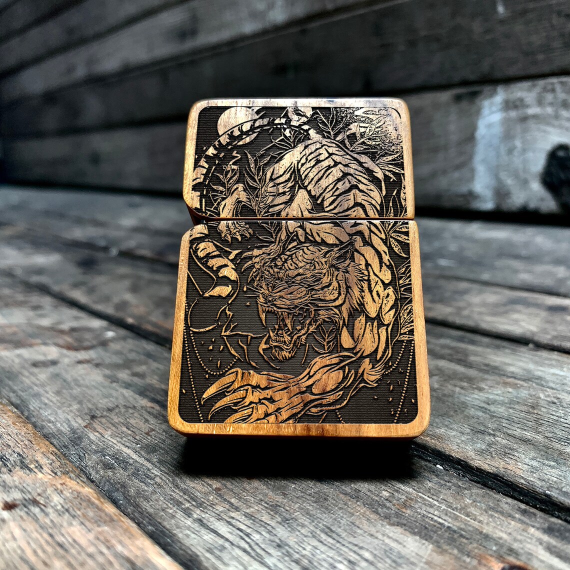 White Tiger Java Teakwood Engraved Lighter Personalized Gift - Etsy