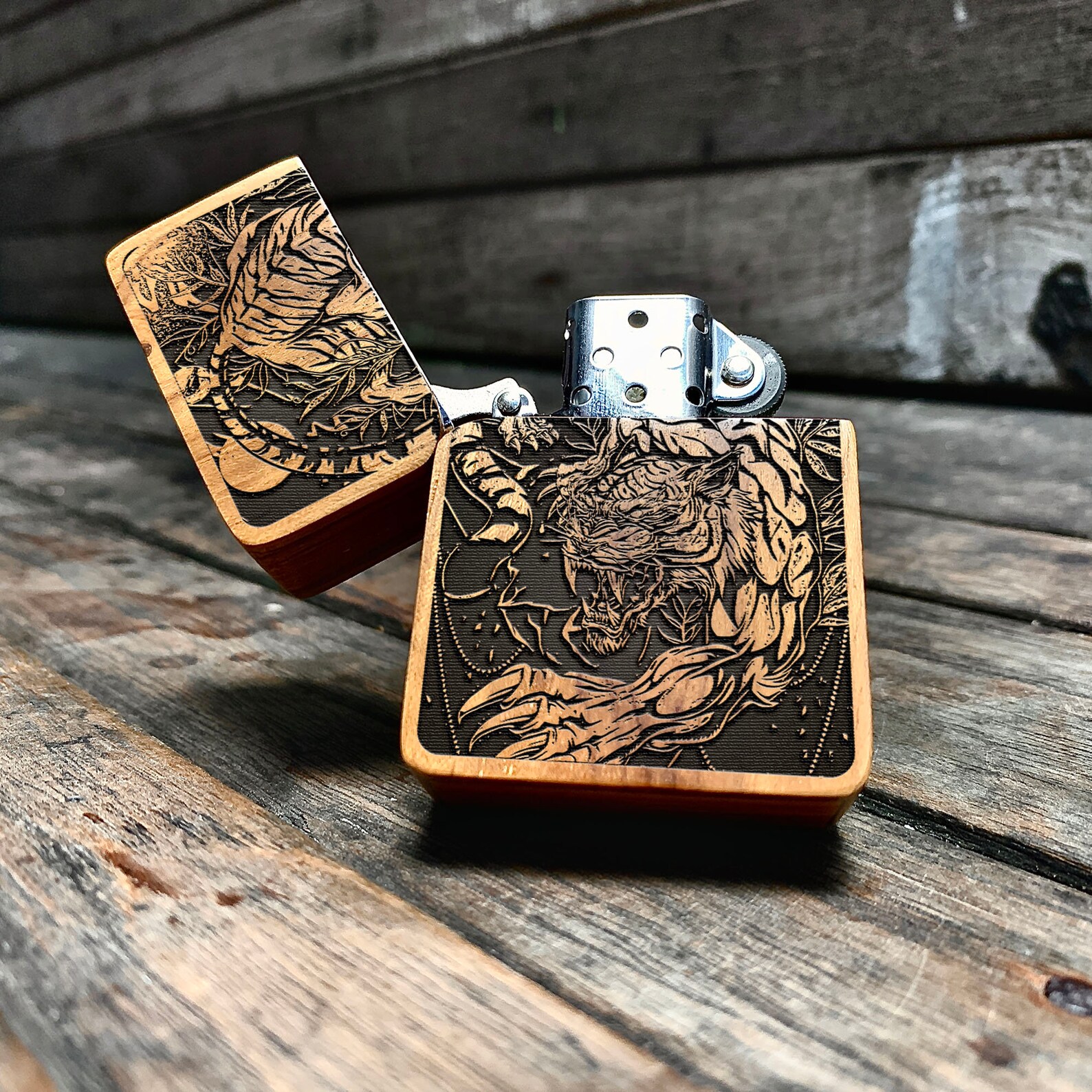 White Tiger Java Teakwood Engraved Lighter Personalized Gift - Etsy
