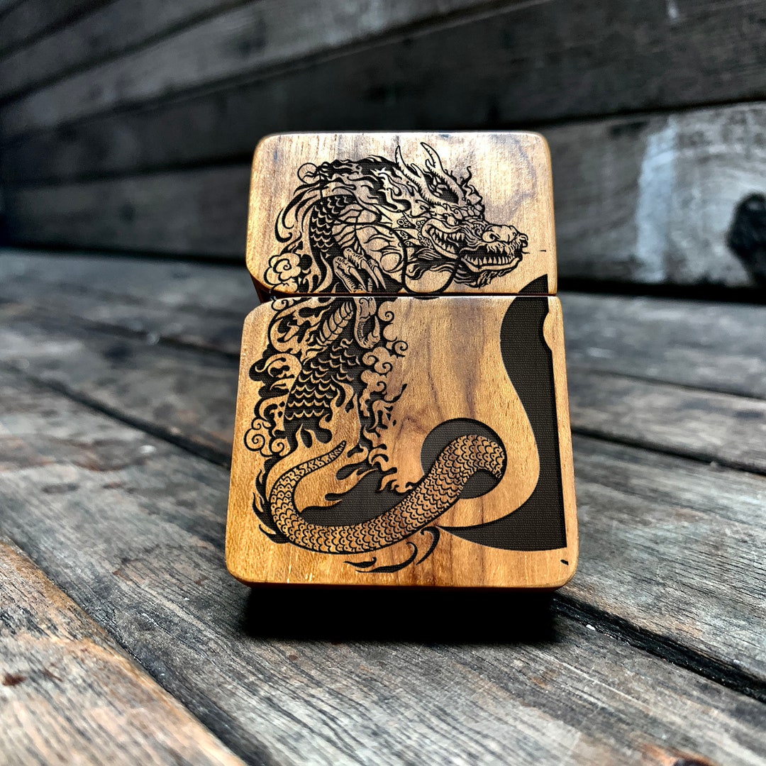 Dragon Yin-yang Java Teak Wood Engraved Lighter - Handmade Custom ...