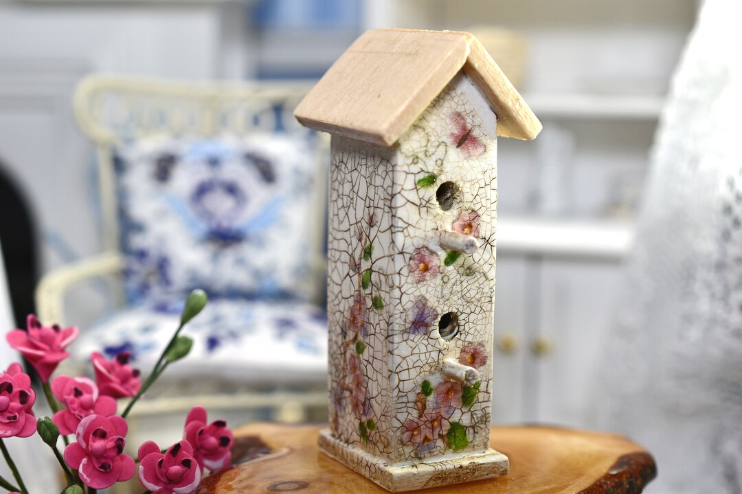 Decorative Miniature Birdhouse, Shabby Chic Dollhouse Bird House ...