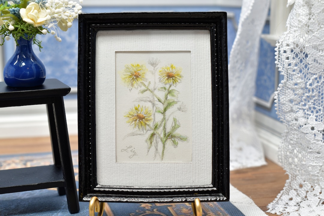 Miniature Botanical Watercolor Painting, Yellow Wildflower Wall Art ...