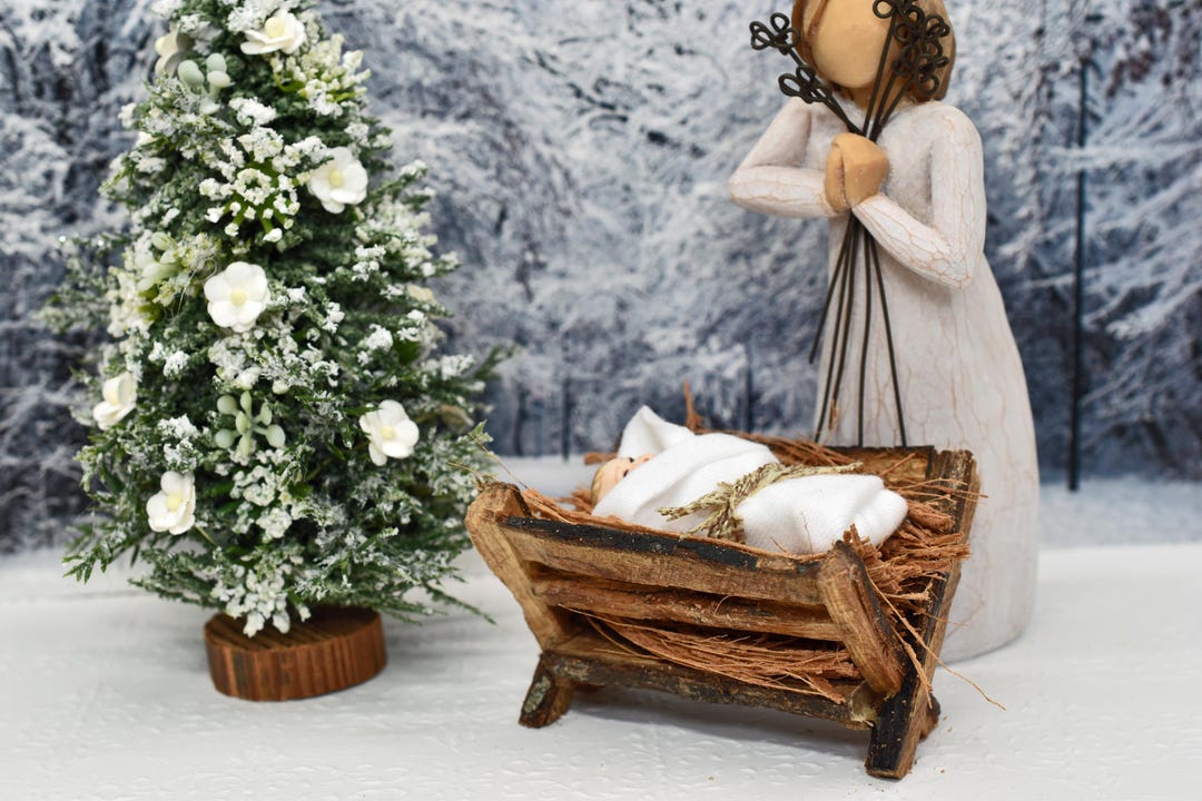 Miniature Nativity Cradle, Rustic Wooden Manger Accessory, Handmade ...