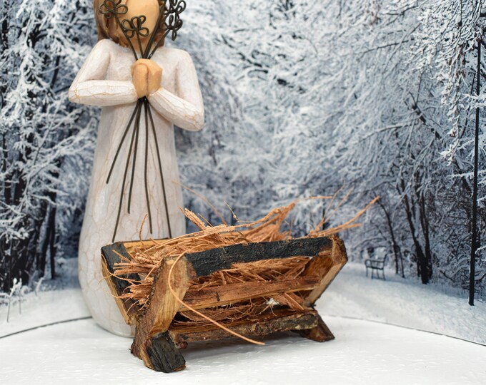 Miniature Nativity Cradle, Rustic Wooden Manger Accessory, Handmade ...