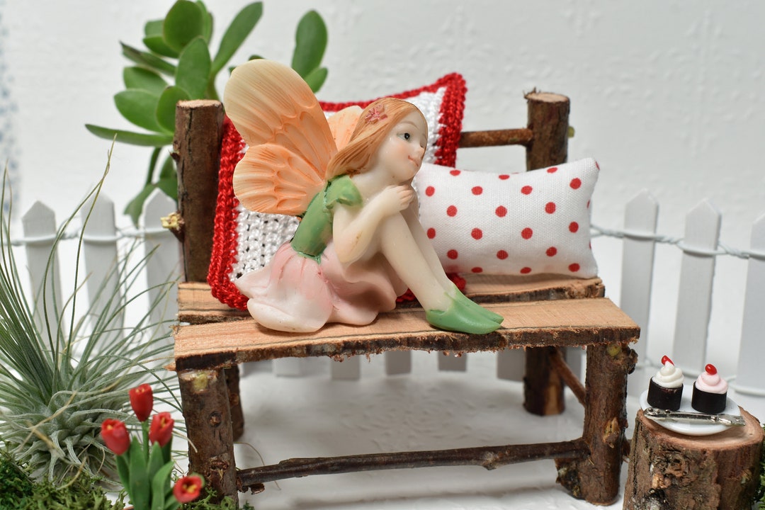Valentine Fairy Garden Furniture, Red White Miniature Twig Bench Set, Rustic Dollhouse Chair ...