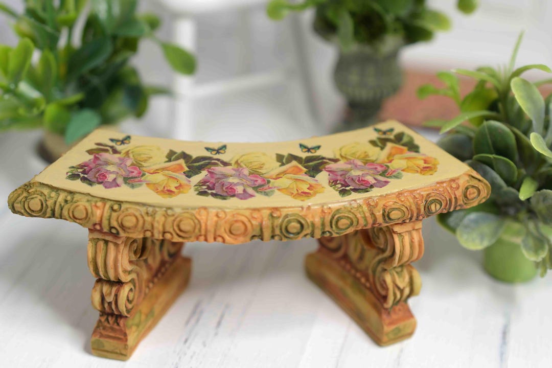 Miniature Home Décor, 1 12 Scale Bench, Dolls House Flower Garden Chair ...