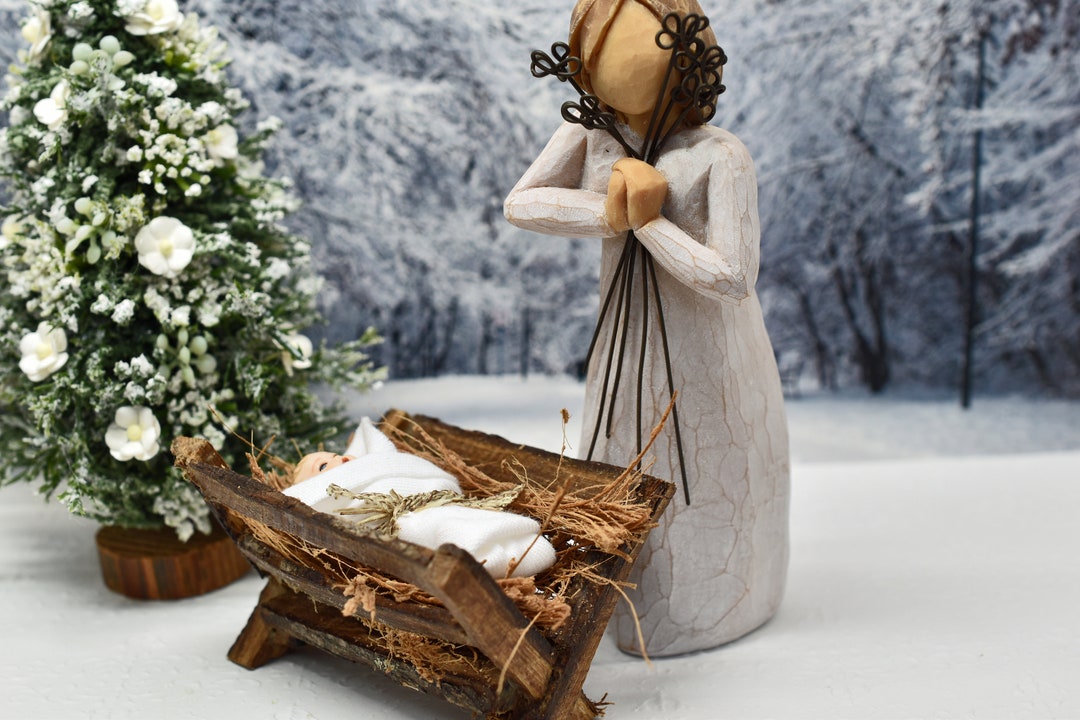 Miniature Baby Manger, Wood Cradle Nativity Accessory, Handmade Rustic ...