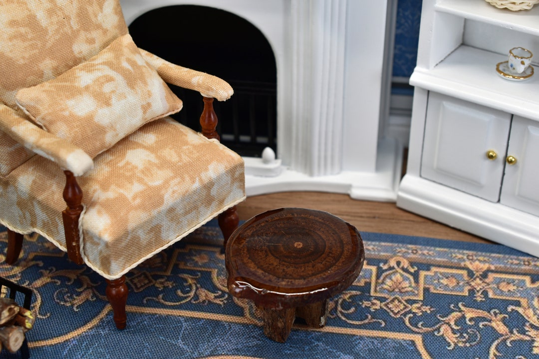 Dollhouse Coffee Table, Miniature Round Natural Wood Accent Table ...