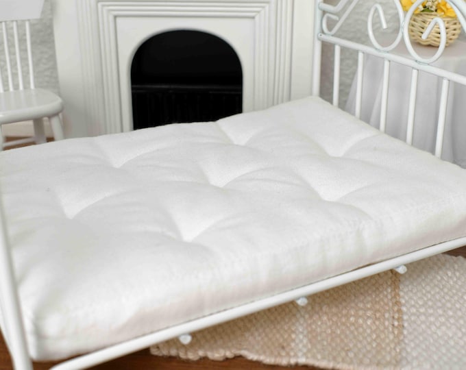 Dollhouse Bed Mattress, Full Double Size, White Tufted Miniature ...