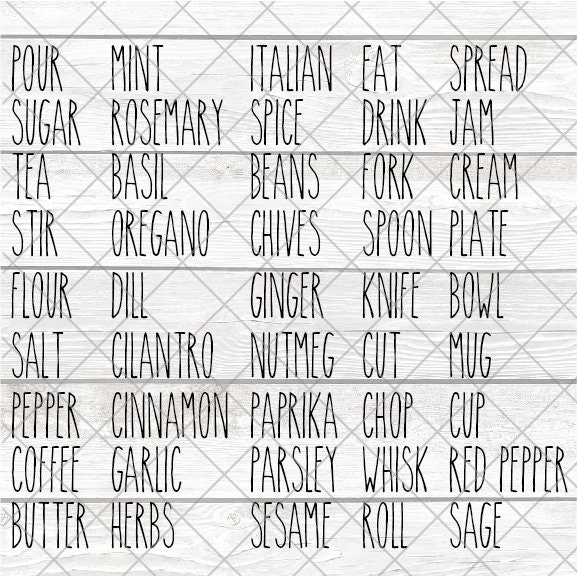 Rae Dunn Inspired Kitchen Words SVG, Vinyl, DIGITAL FILE, 45 Individual ...