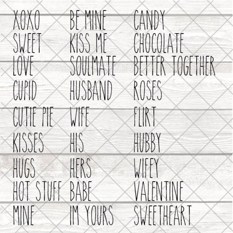 Rae Dunn Inspired SVG, Vinyl, DIGITAL FILE, 27 Valentine Words - Etsy