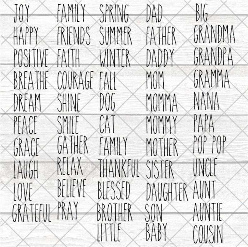 Rae Dunn Inspired Words SVG, Vinyl, DIGITAL FILE, 54 Words, Home and ...