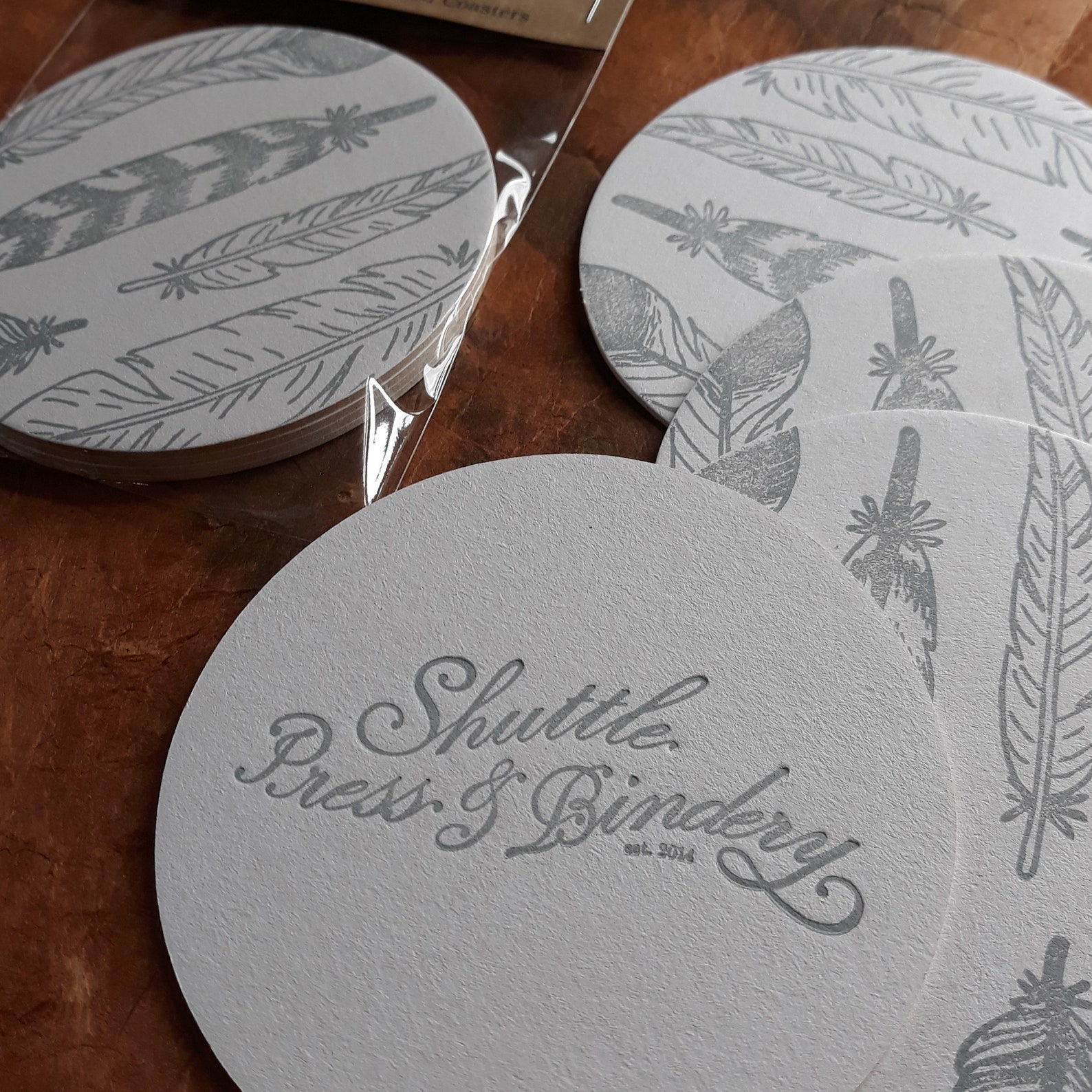 Feather Letterpressed Coasters - Etsy