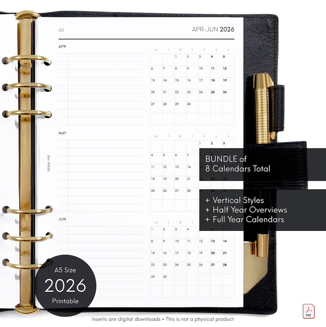 8 in 1 Bundle, 2026 A5 Printable - Quarterly, Half Year, Full Year ...