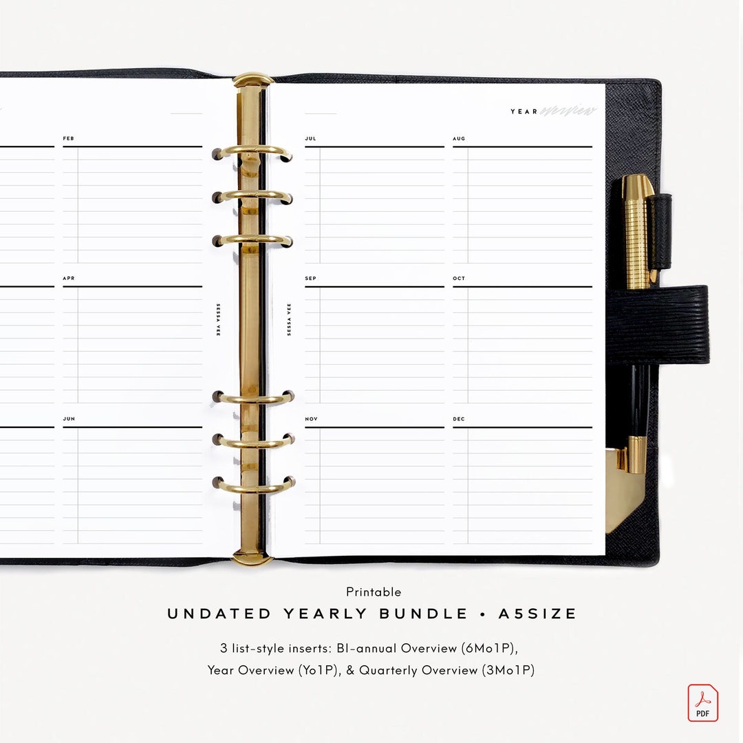 Undated Yearly Bundle, List Style Quarterly, Biannual, & Full Year ...