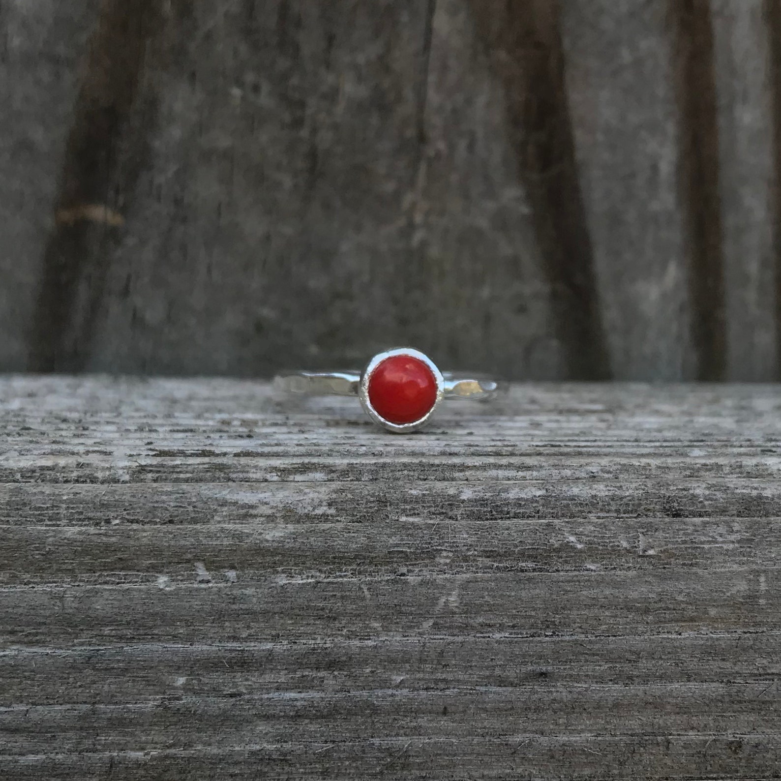 Red Coral Ring Stacking Ring Red Ring Sterling Silver - Etsy