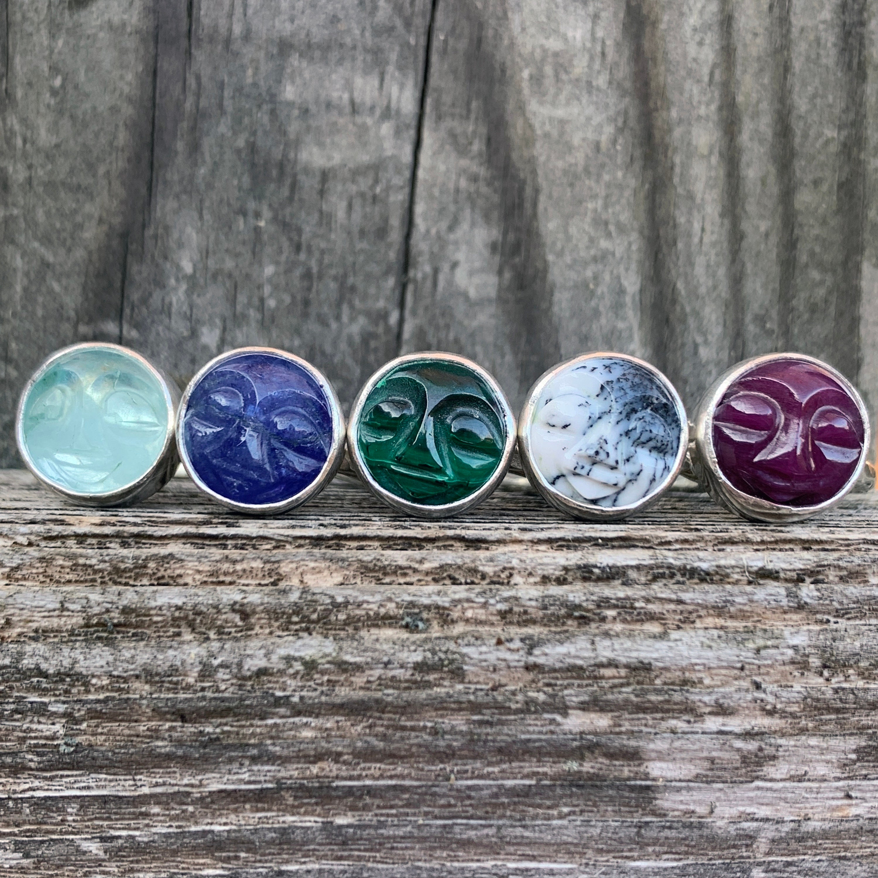 Malachite Moon Ring Carved Moon Face Ring Moon Ring | Etsy