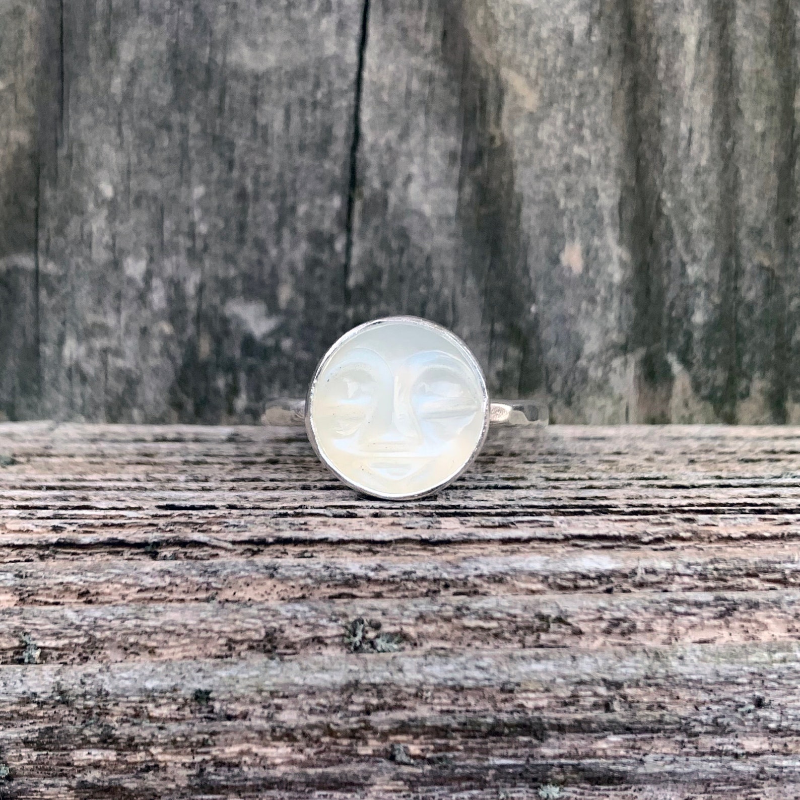 White Moonstone Moon Ring Carved Moon Face Ring Moon Ring | Etsy