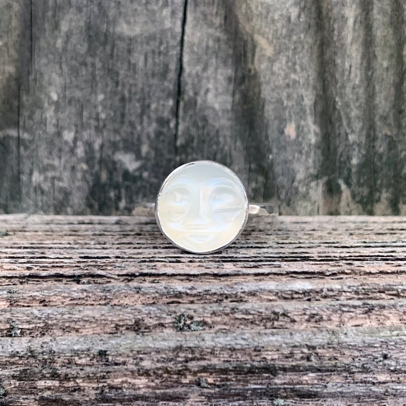 White Moonstone Moon Ring Carved Moon Face Ring Moon Ring | Etsy