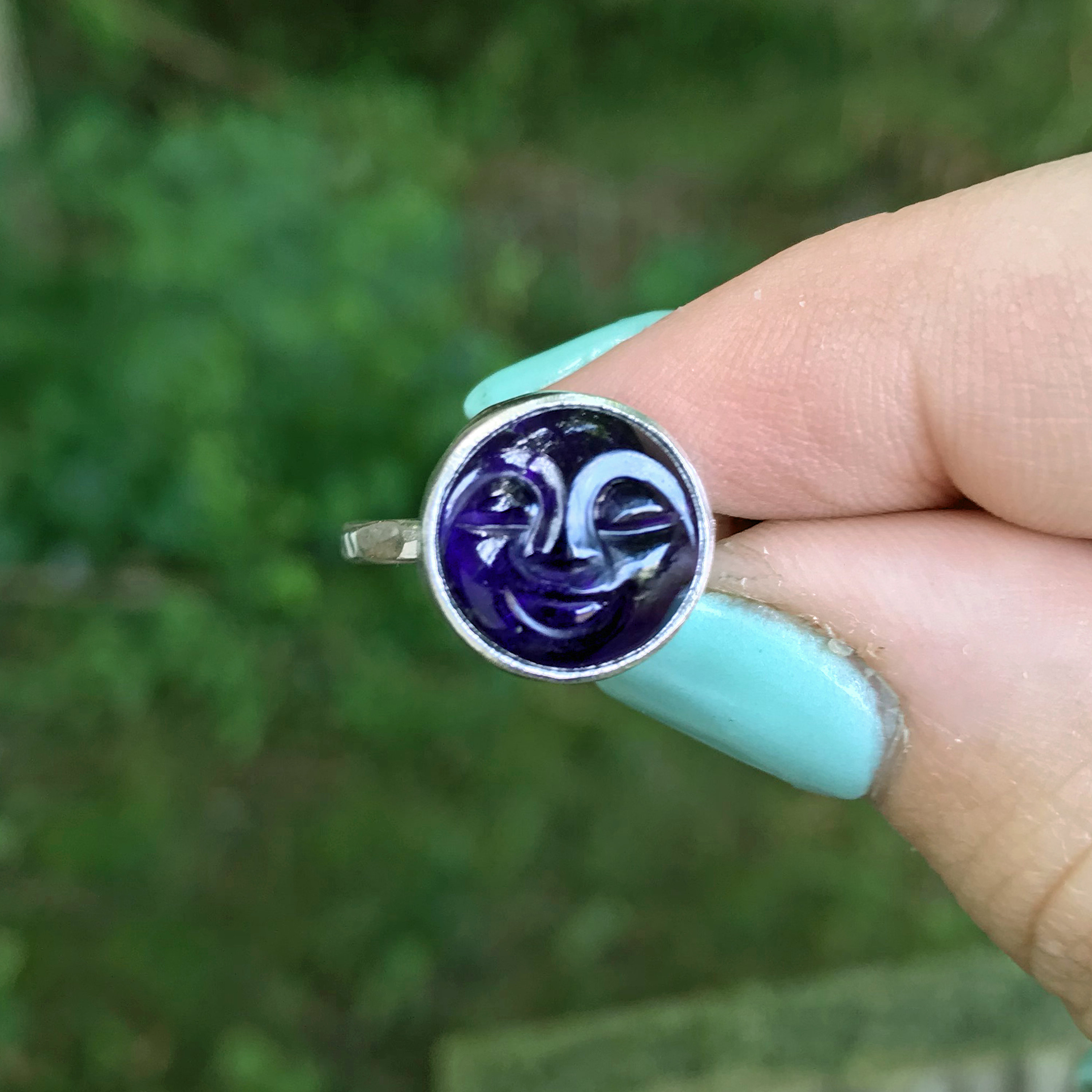 Amethyst Moon Ring Carved Moon Face Ring Moon Ring | Etsy