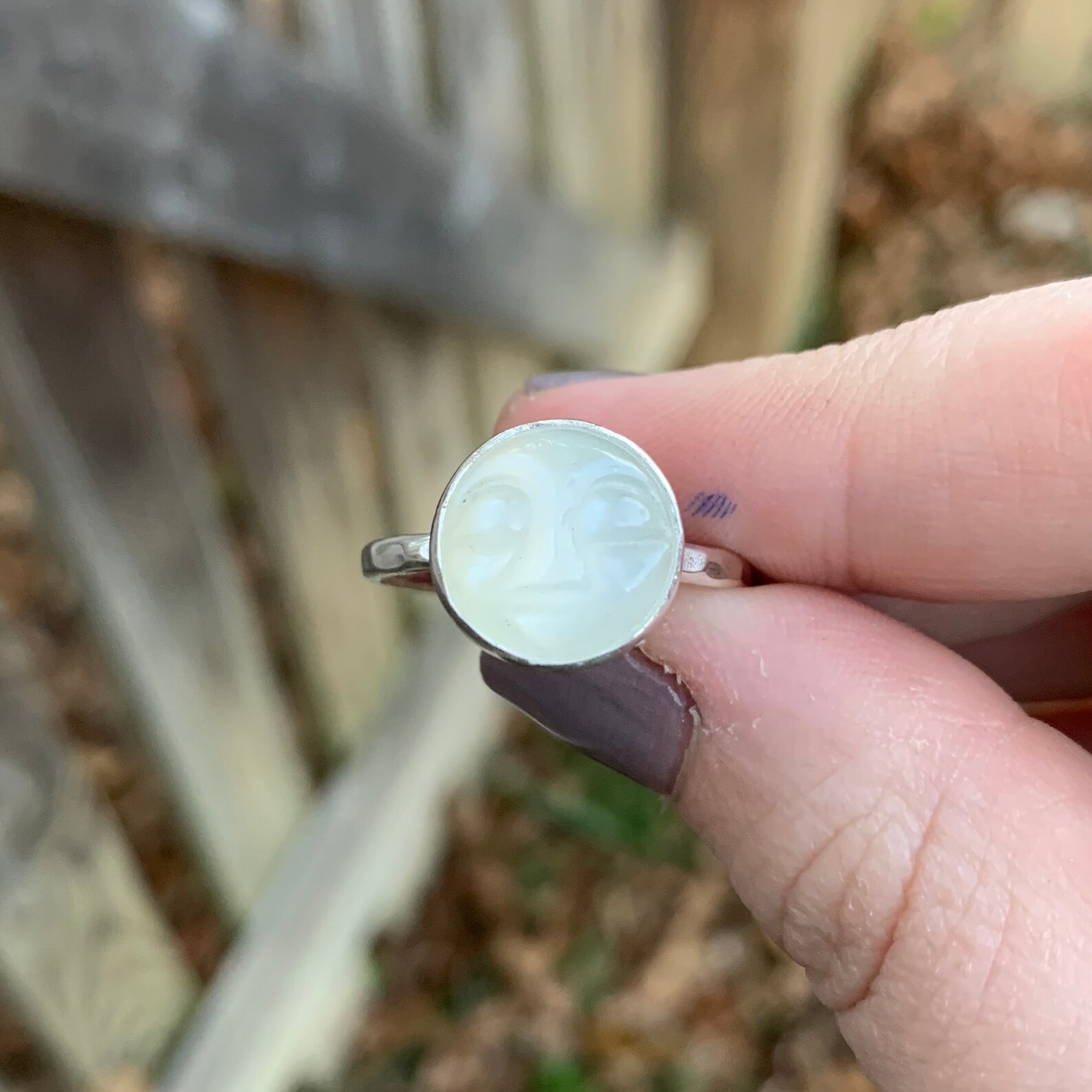White Moonstone Moon Ring Carved Moon Face Ring Moon Ring | Etsy