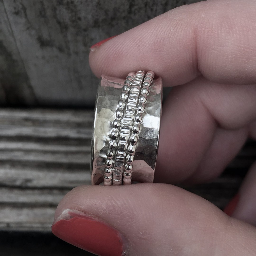 Sterling Silver Spinner Ring - Spinner Ring - Hammered Ring - Wide Band ...