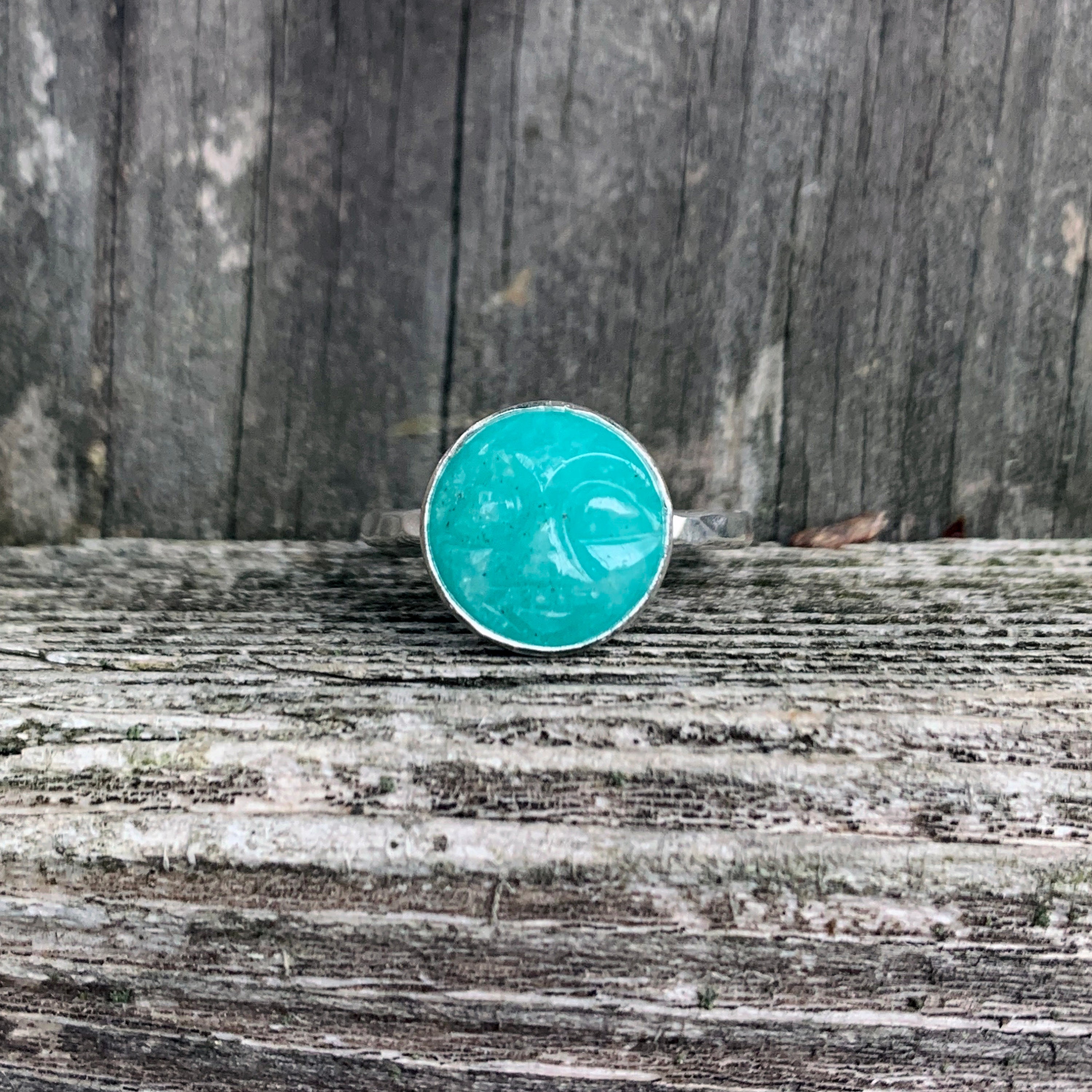 Amazonite Moon Ring Carved Moon Face Ring Moon Ring | Etsy