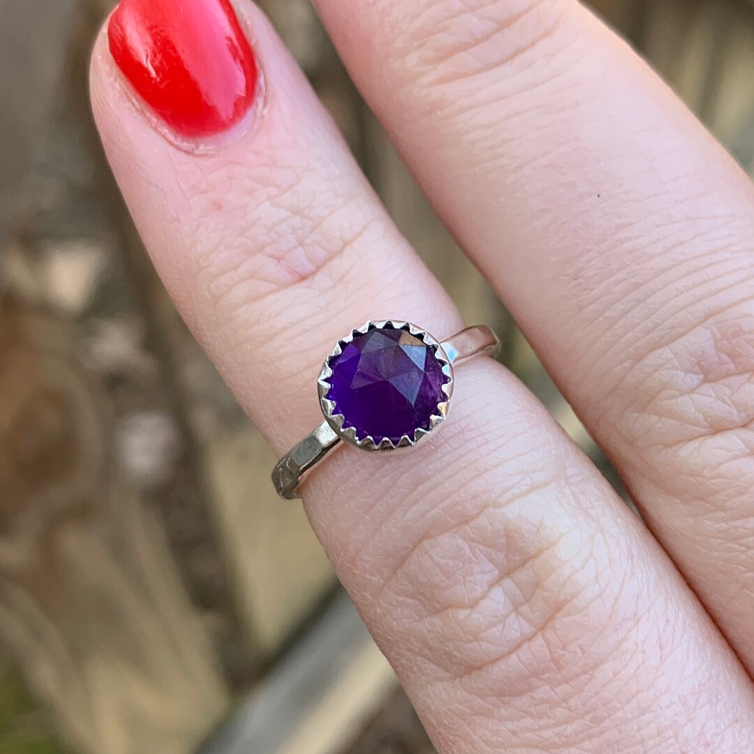 Amethyst Ring Purple Ring Stacking Ring Sterling Silver Amethyst Hammered Stackers Amethyst ...