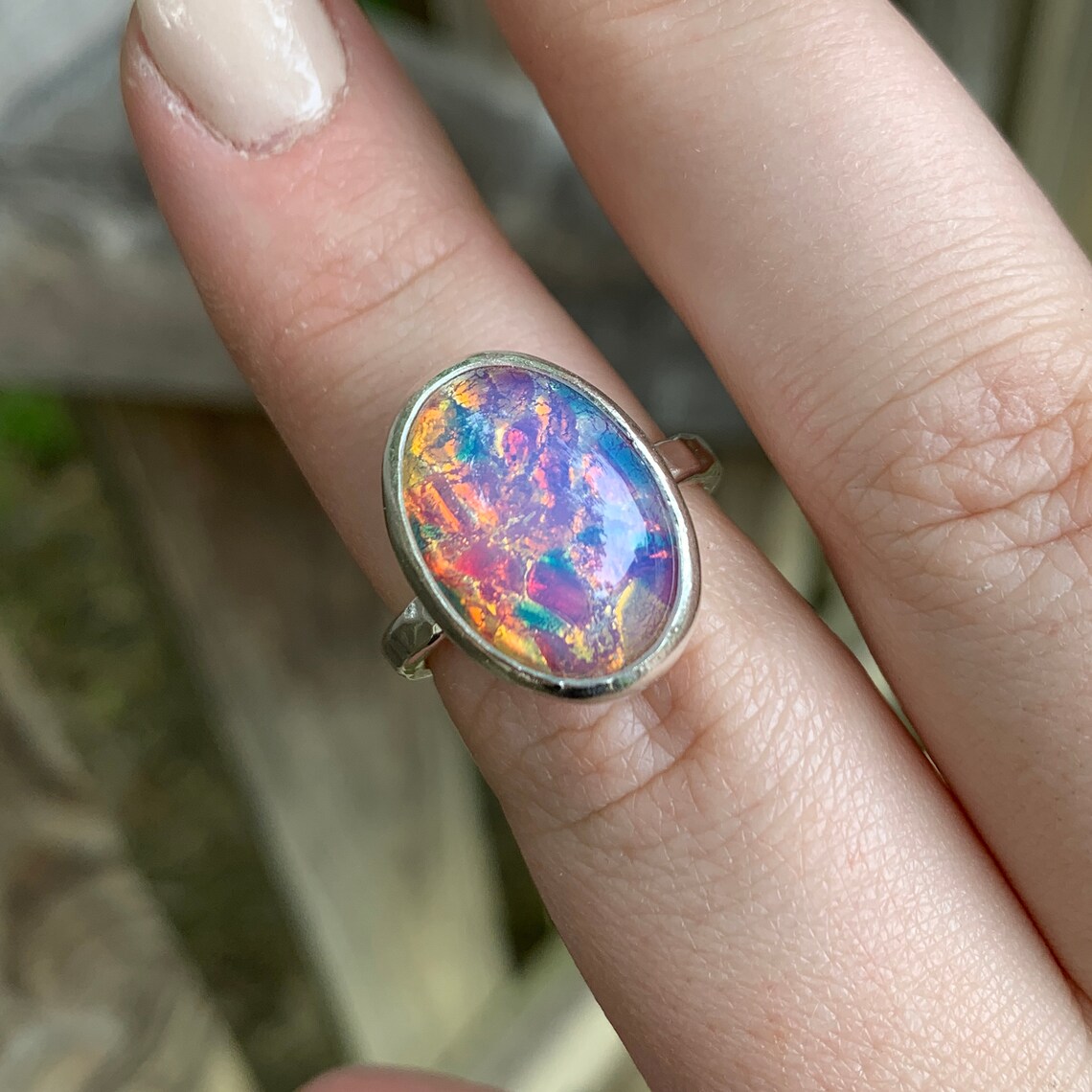 Glass Opal Ring Fire Opal Ring Vintage Glass Fire Opal - Etsy