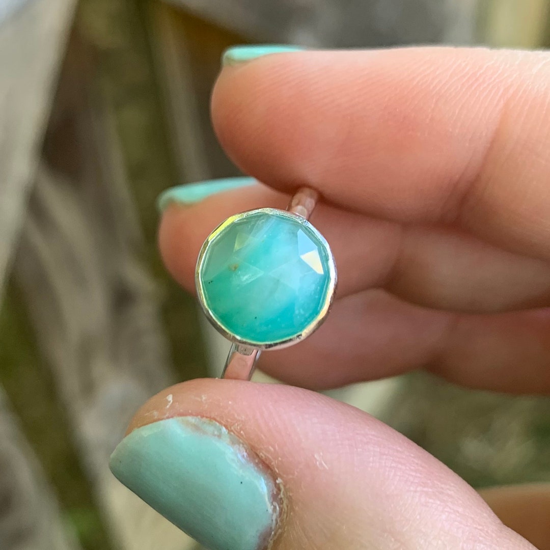 Peruvian Opal Sterling Silver Stack Ring - Peruvian Opal Ring - Opal ...