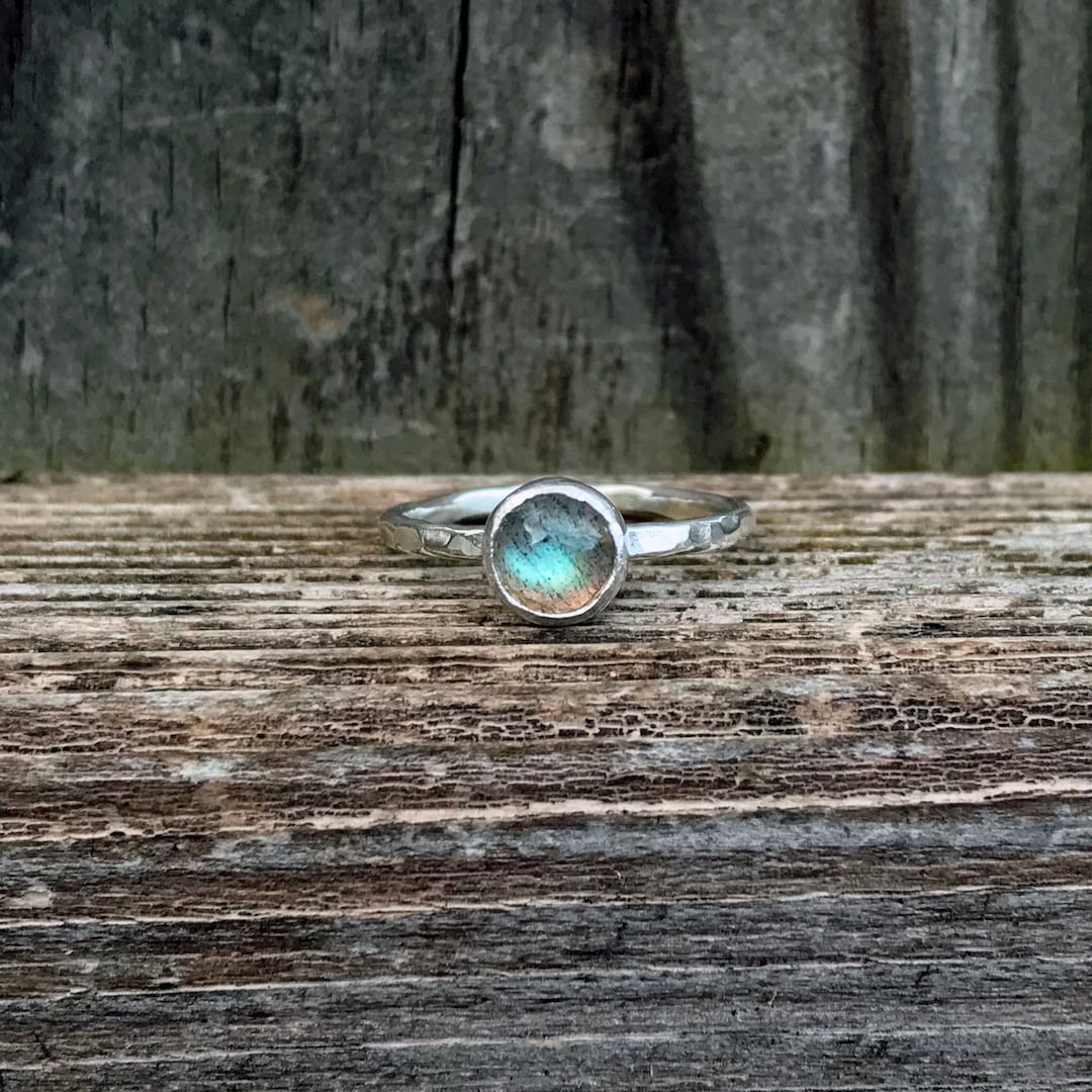 Labradorite Ring - Stacking Ring - Labradorite Stacking Ring - Hammered ...