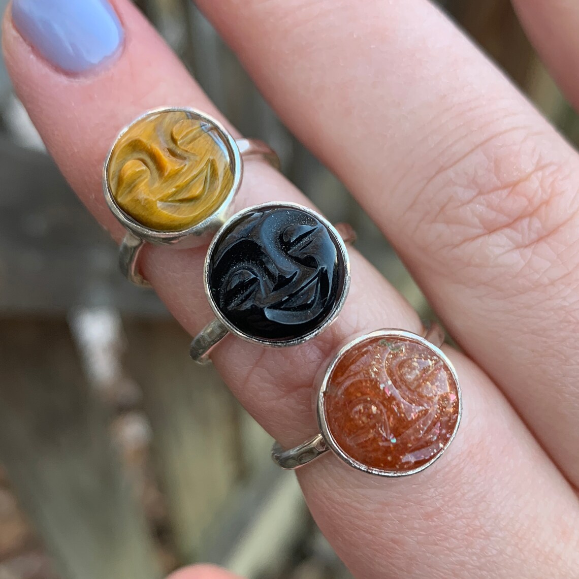 Black Onyx Sleepy Moon Face Ring Onyx Moon Ring Sterling | Etsy
