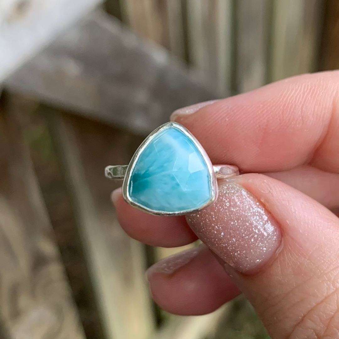 Larimar Ring - Trillion Larimar Ring - Sterling Silver Larimar Ring ...
