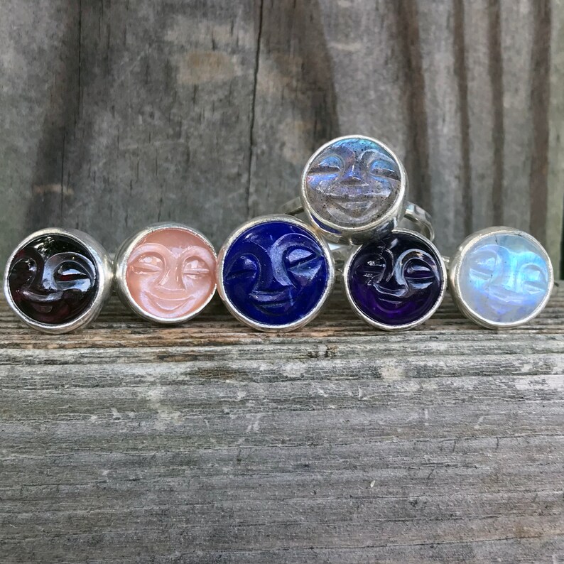 Garnet Moon Ring Carved Moon Face Ring Moon Ring Garnet - Etsy