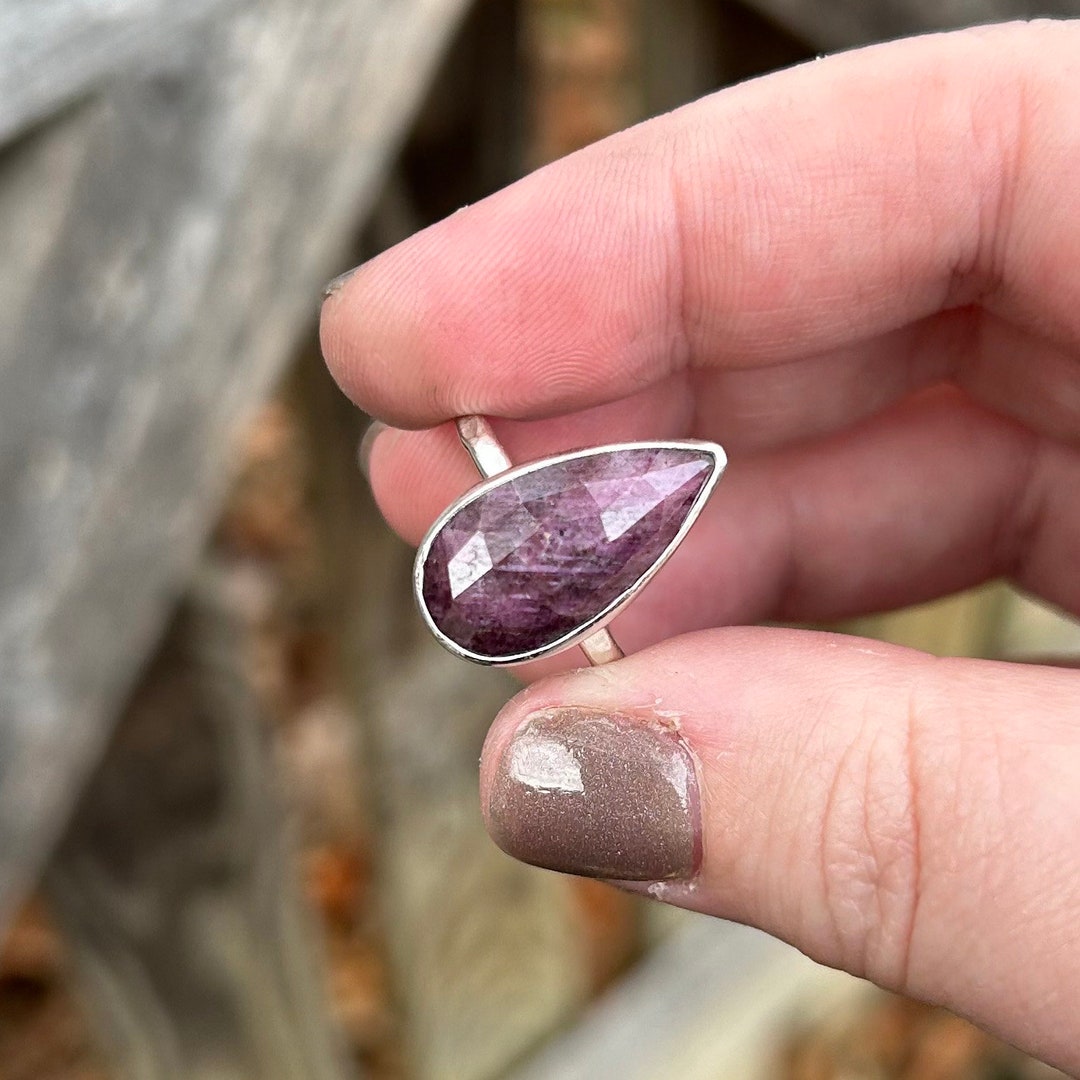 Ruby Teardrop Ring - Sterling Silver Ruby Ring - Ruby Ring - Teardrop ...