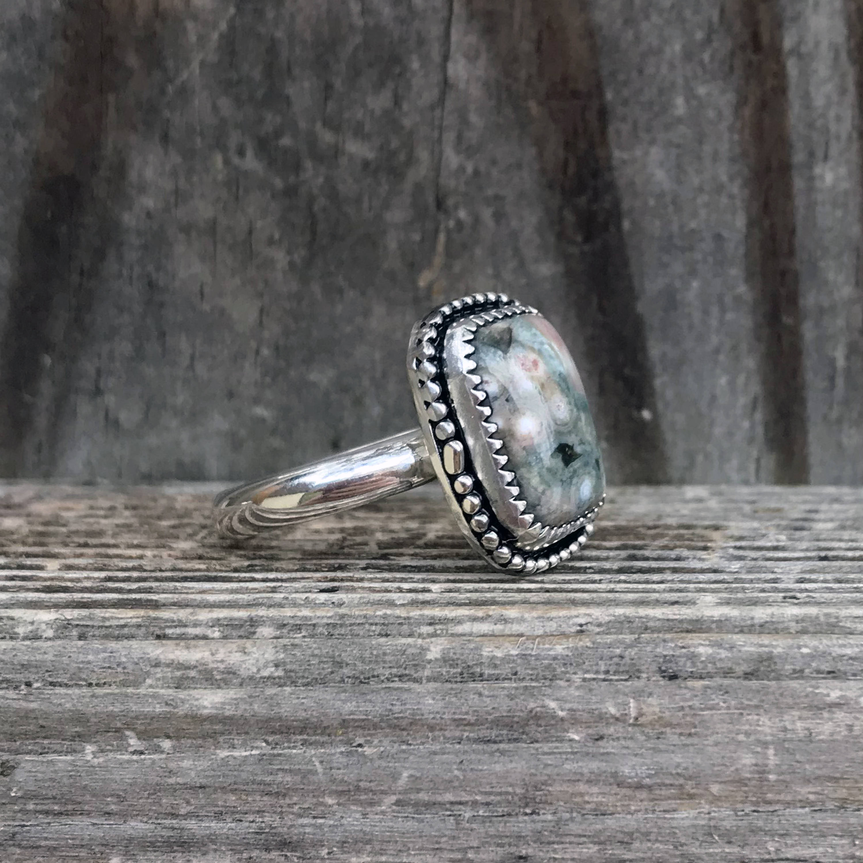 Ocean Jasper Ring - Ocean Jasper Jewelry - Sterling Silver - Rectangle ...