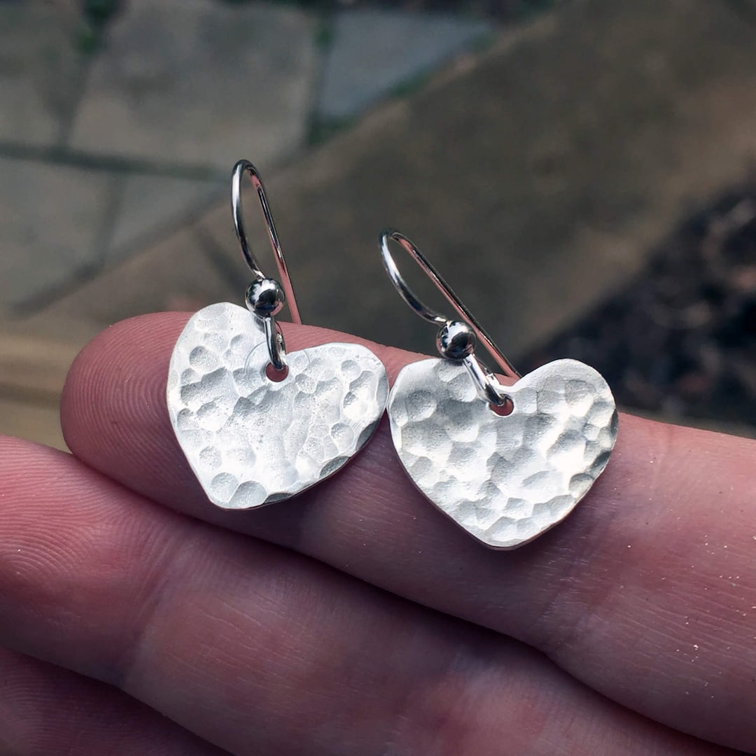Sterling Silver Heart Earrings Hammered Heart Earrings Love Jewelry ...