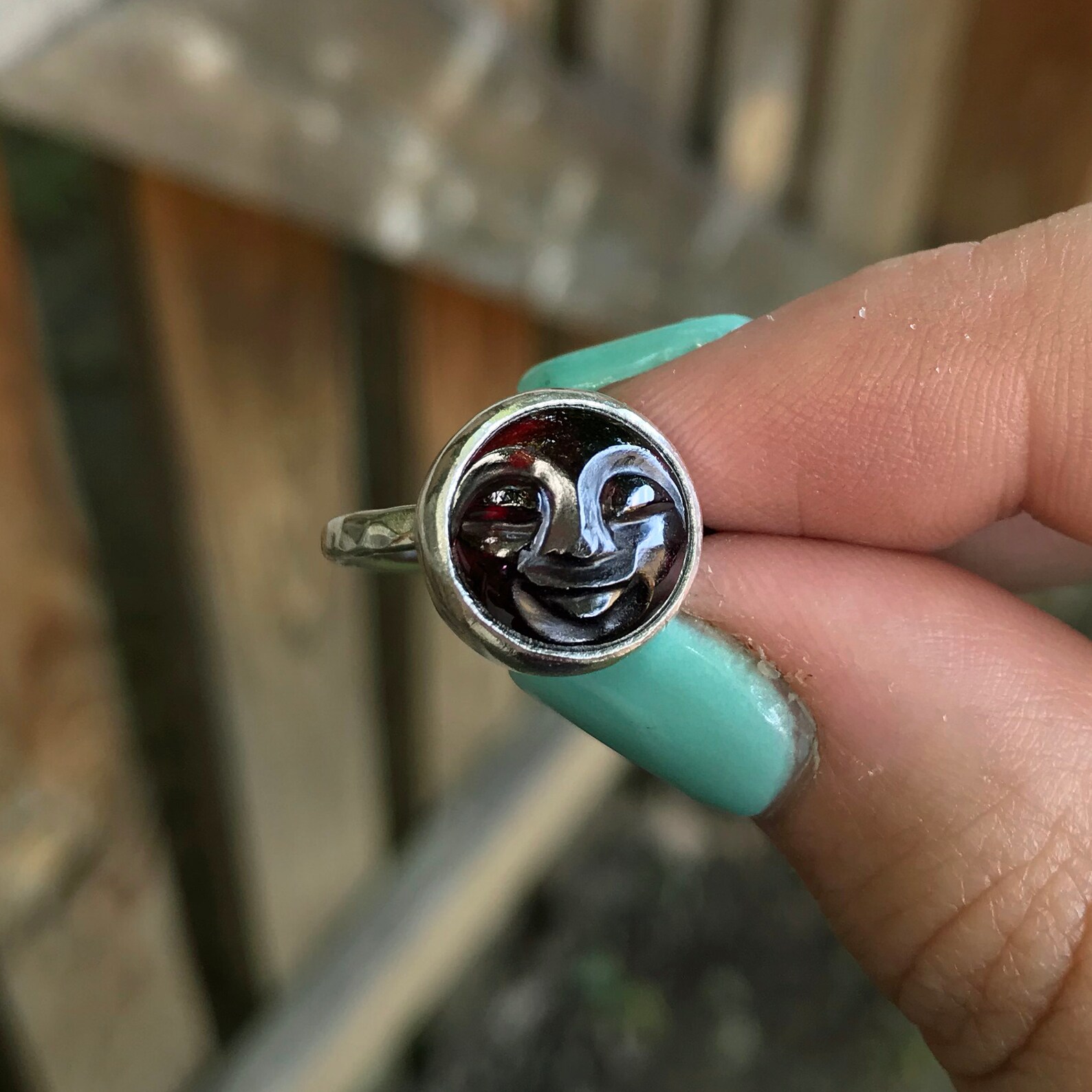 Garnet Moon Ring Carved Moon Face Ring Moon Ring Garnet | Etsy