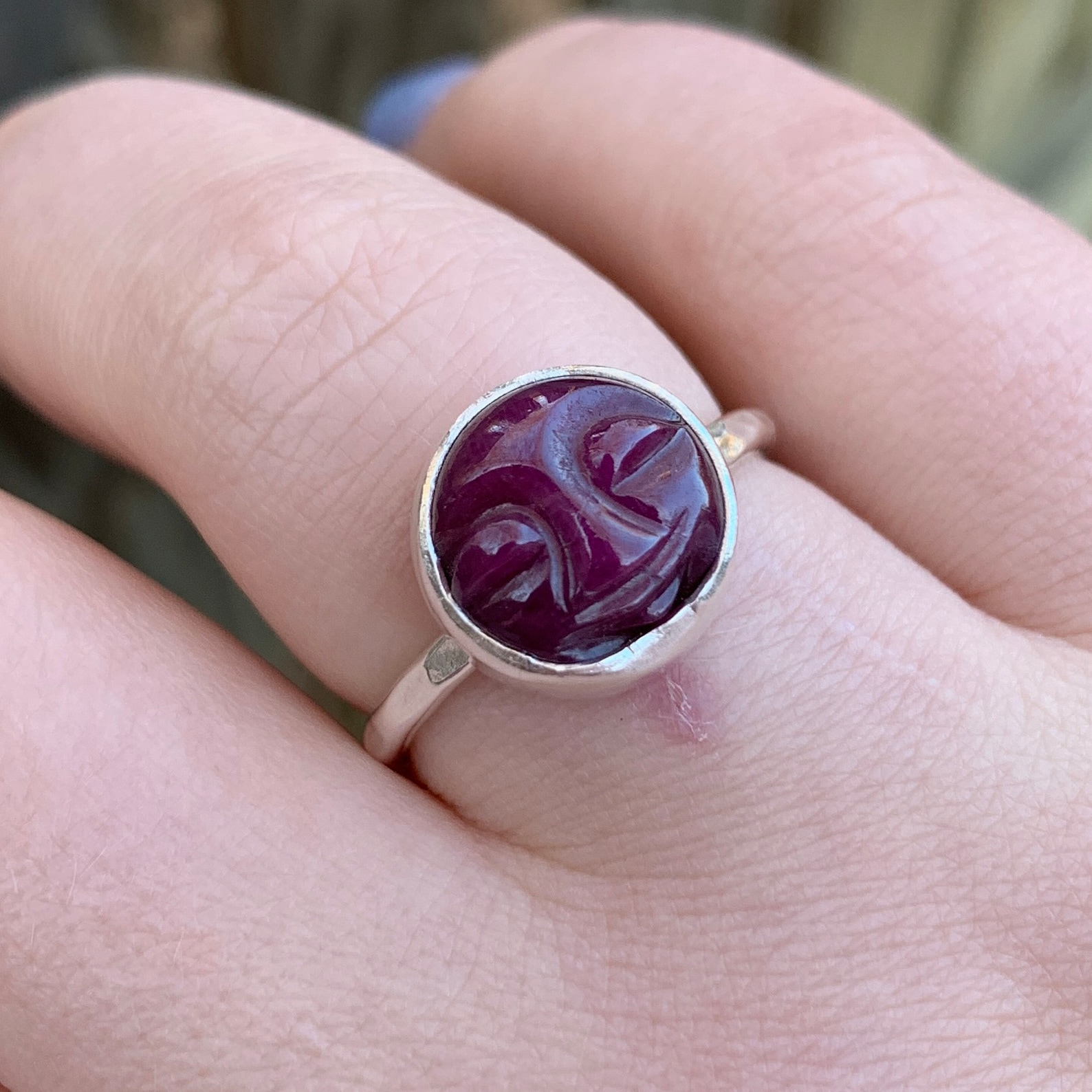 Ruby Moon Ring Carved Moon Face Ring Moon Ring Red Ruby - Etsy