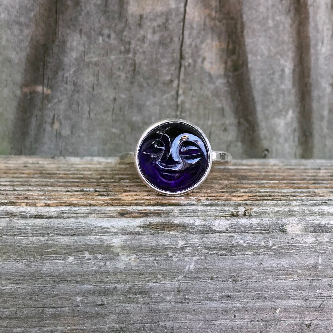 Amethyst Moon Ring - Carved Moon Face Ring - Moon Ring - Amethyst Ring ...