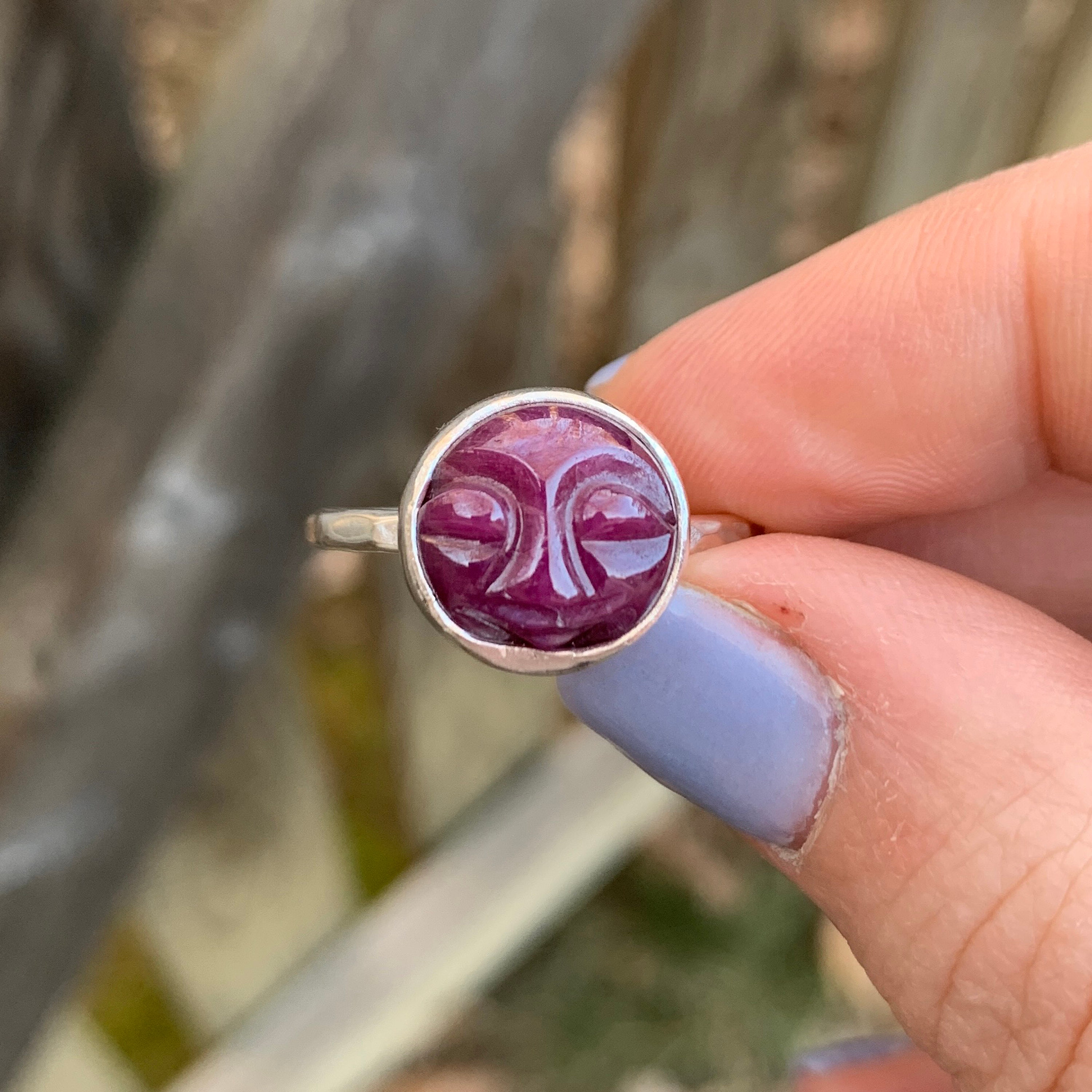 Ruby Moon Ring Carved Moon Face Ring Moon Ring Red Ruby | Etsy